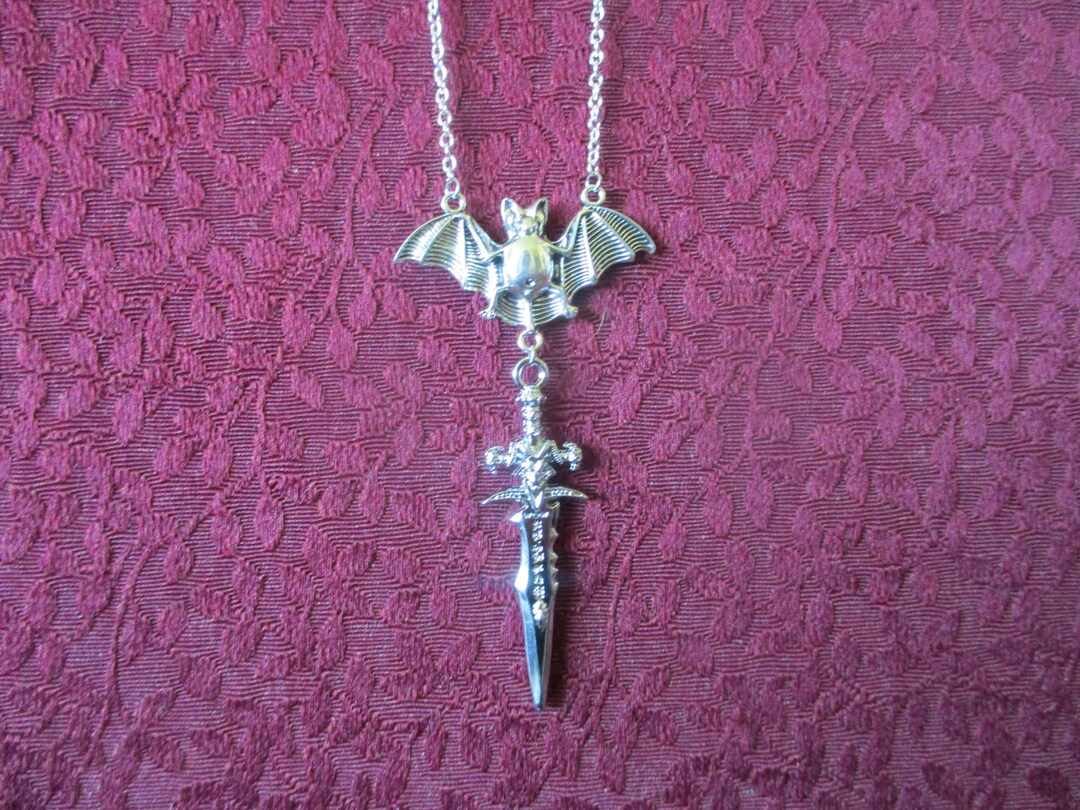 Boho Goth Bat & Fantasy Athame Devil Sword Necklace Pendant - Etsy