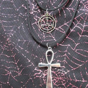 Satanic Sigil of Lilith & Crescent Moon Ankh Dual Strand Pendant ...