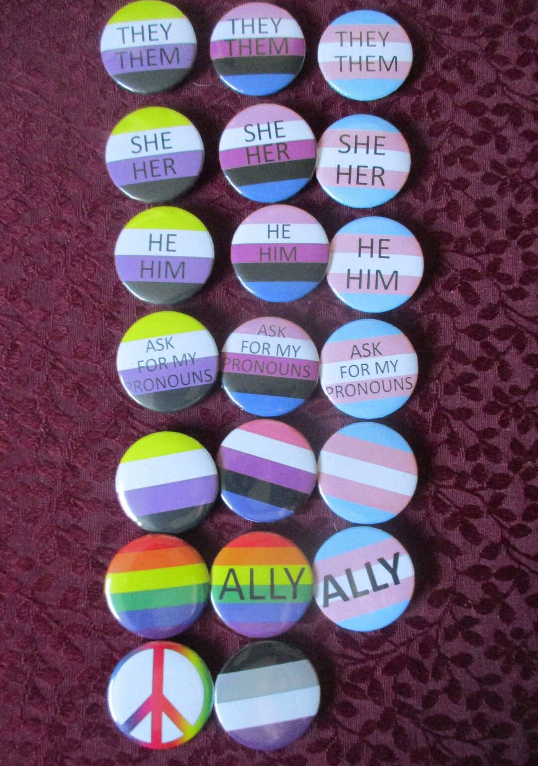 Pronoun Pins LGBT Trans Genderfluid Nonbinary Asexual Pride Pin Buttons ...