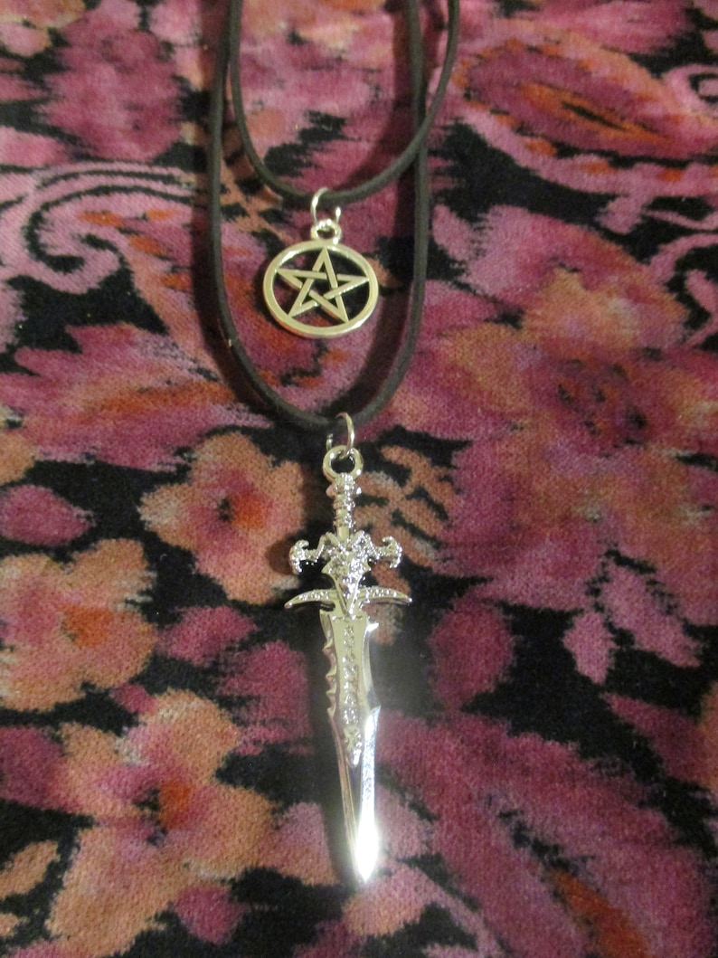Pentagram Fantasy Athame Devil Sword Two Strand Necklace Pendant - Etsy