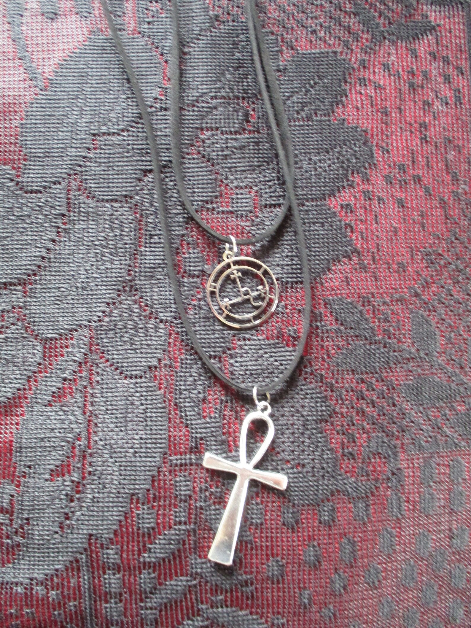 Satanic Sigil of Lilith & Crescent Moon Ankh Dual Strand Pendant ...