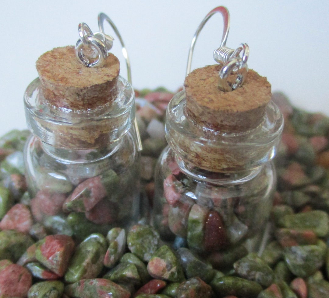 Glass Fairy Bottle Potion Vial Unakite Chips Earrings - Etsy