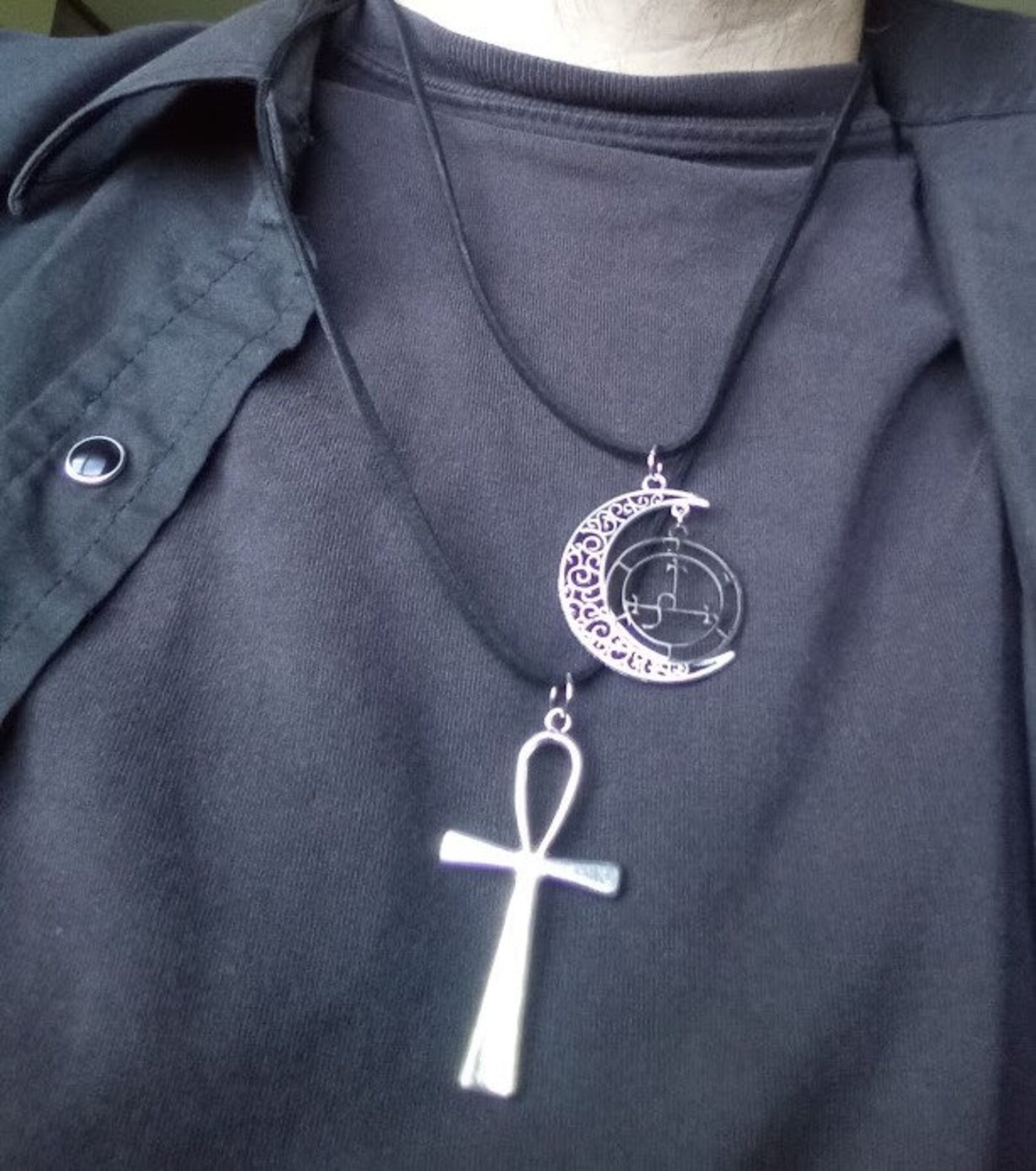 Satanic Sigil of Lilith & Crescent Moon Ankh Dual Strand Pendant ...