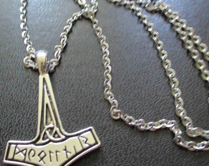 Nordic Mjolnir Thor's Hammer Runes Pendant, Chain - Etsy