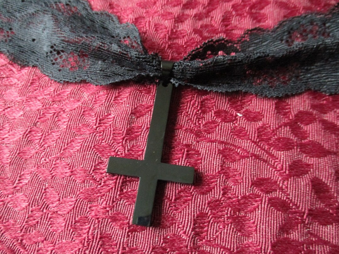 Creepy Cute Satanic Inverted Cross Black Lace Choker - Etsy