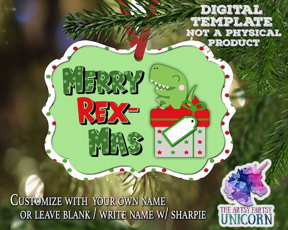 Merry Rex-mas Playful T-rex Christmas Ornament Design With | Etsy