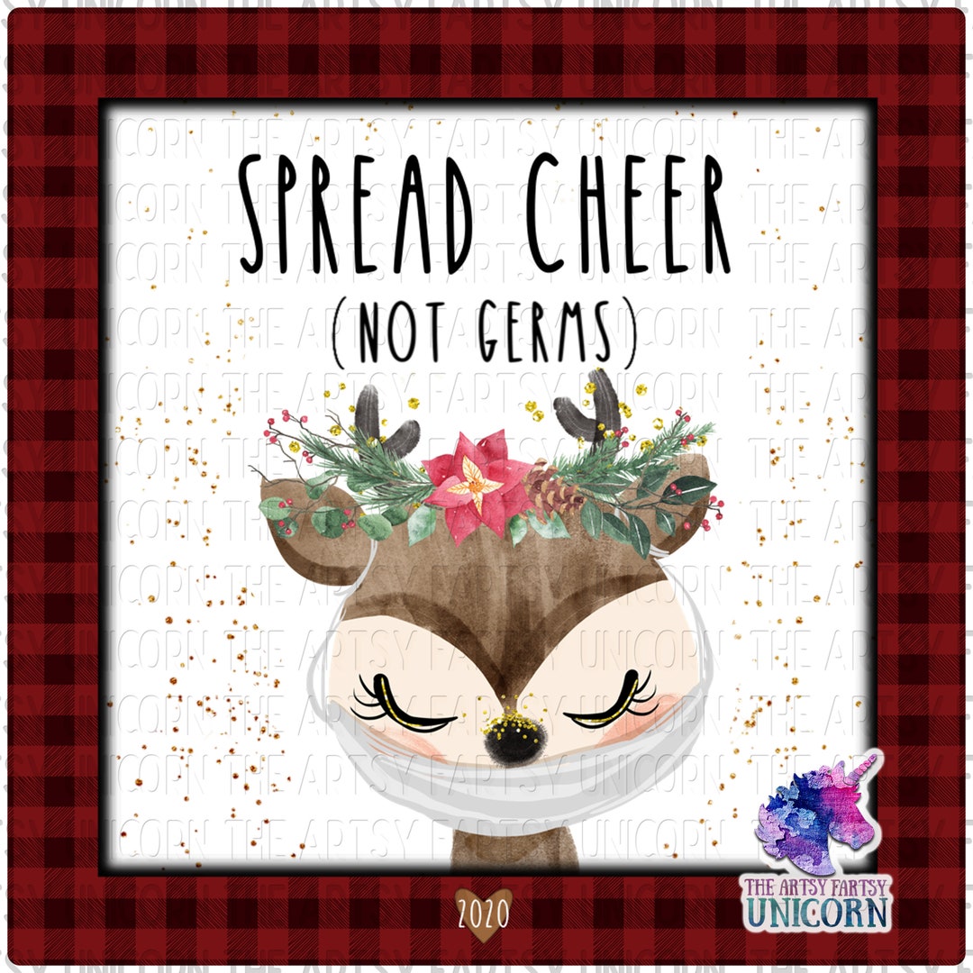 DIGITAL FILE: Red Plaid Spread Cheer Not Germs Cute Reindeer Christmas ...