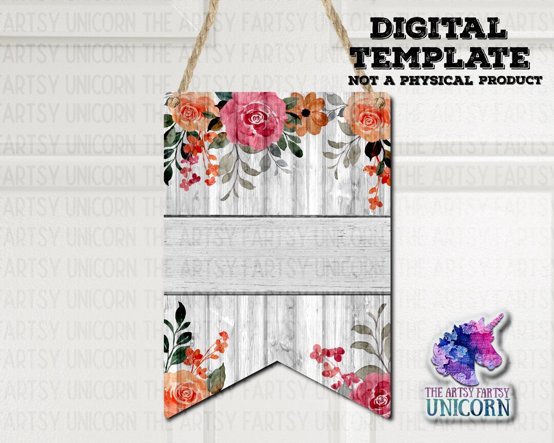 DIGITAL FILE: Floral and Distressed Wood Large Bunting Welcome Door ...