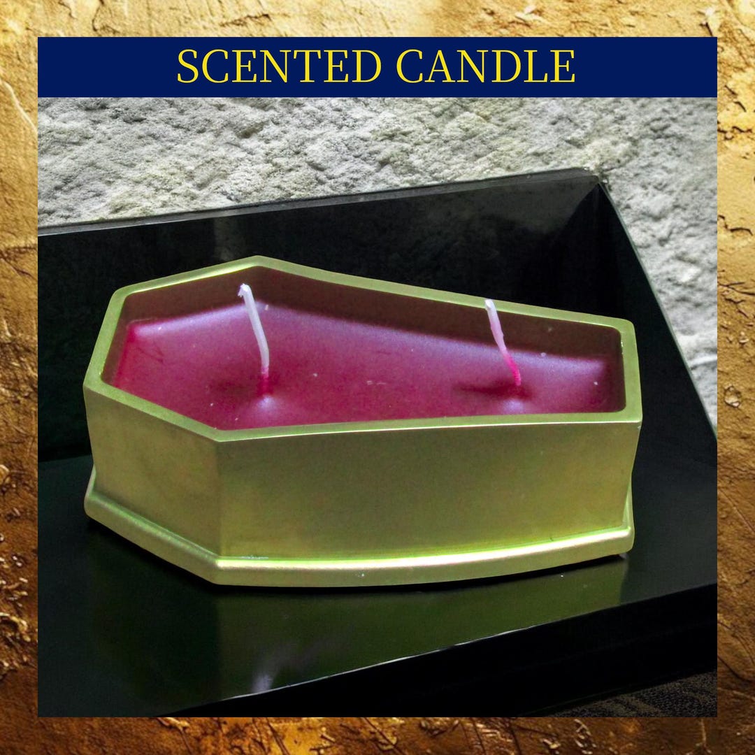 STRIGOI Coffin Candle. Scented Gold Casket Candle With Red Wax. Gothic ...
