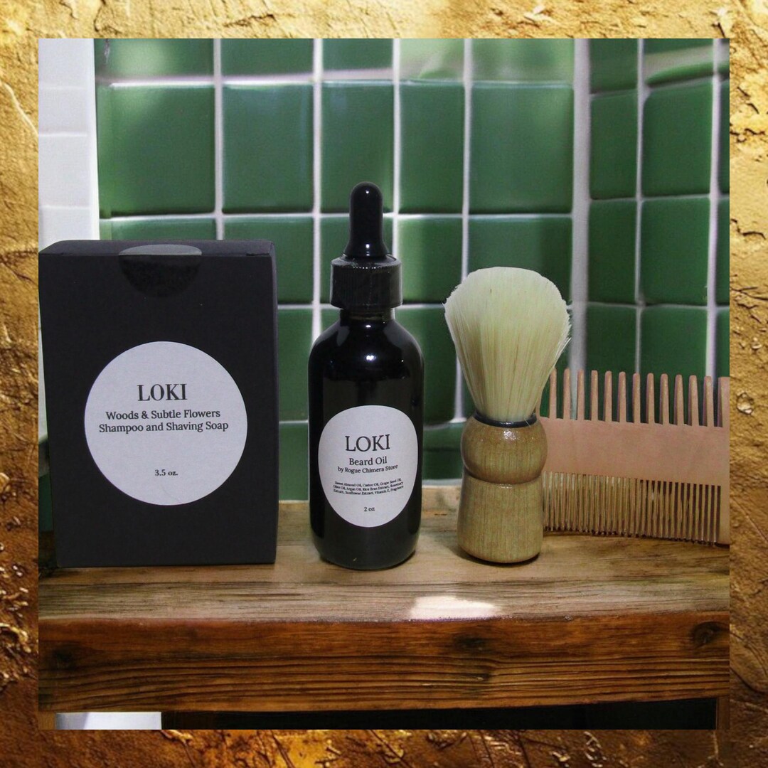 LOKI Mahogany & Teak Scented Men's Grooming Set. Shave and Shampoo Soap ...