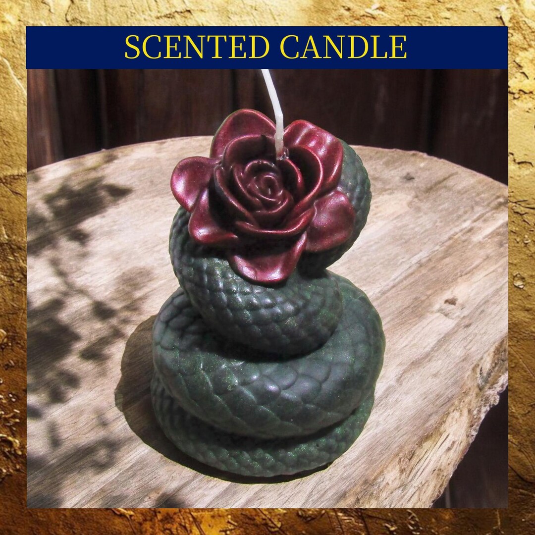 STRIGOI Snake Candle. Green Snake and Red Rose Flower Candle. Spiced ...