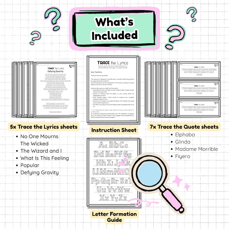 WICKED Song Lyrics Handwriting Practice: Grades 3-6 (printable) - Etsy