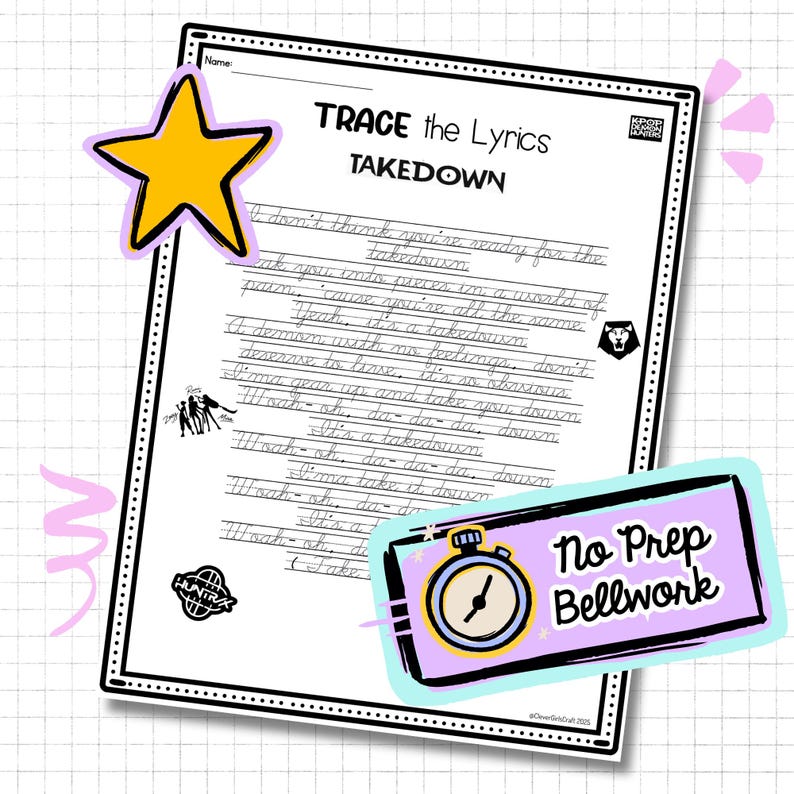 K-pop Demon Hunter Cursive Practice Worksheets | Bell Work 3rd–6th ...