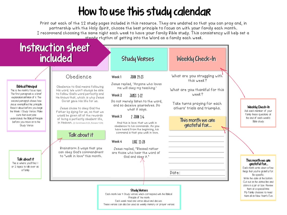 Family Bible Study Printable: 12-month Weekly Devotional (PDF Download ...
