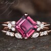 Vintage Teardrop Ruby Engagement Ring Set Milgrain Three Stone Wedding ...