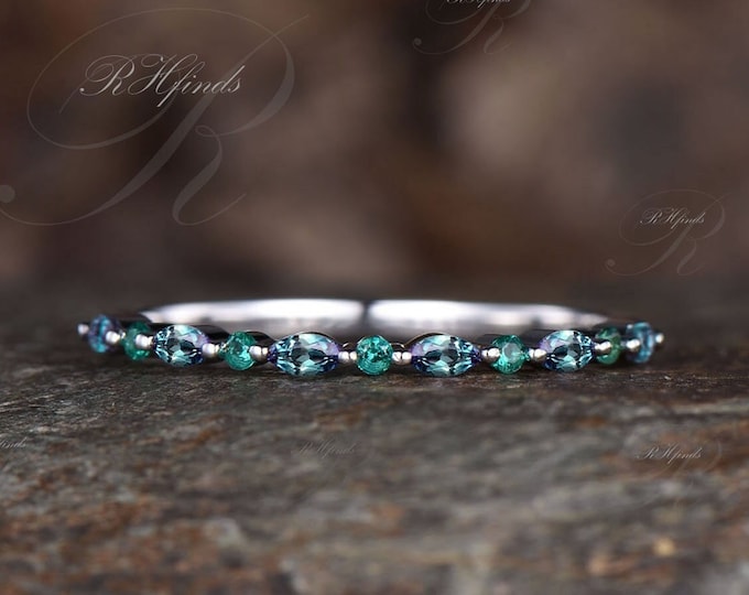 Alexandrite Eternity Wedding Band Vintage Alexandrite and Emerald ...