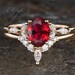 Vintage Teardrop Ruby Engagement Ring Set Milgrain Three Stone Wedding ...