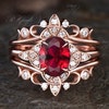 Unique Teardrop Ruby Ring Set Vintage Pear Cut Ruby Engagement Ring Set ...