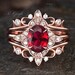Unique Teardrop Ruby Ring Set Vintage Pear Cut Ruby Engagement Ring Set ...