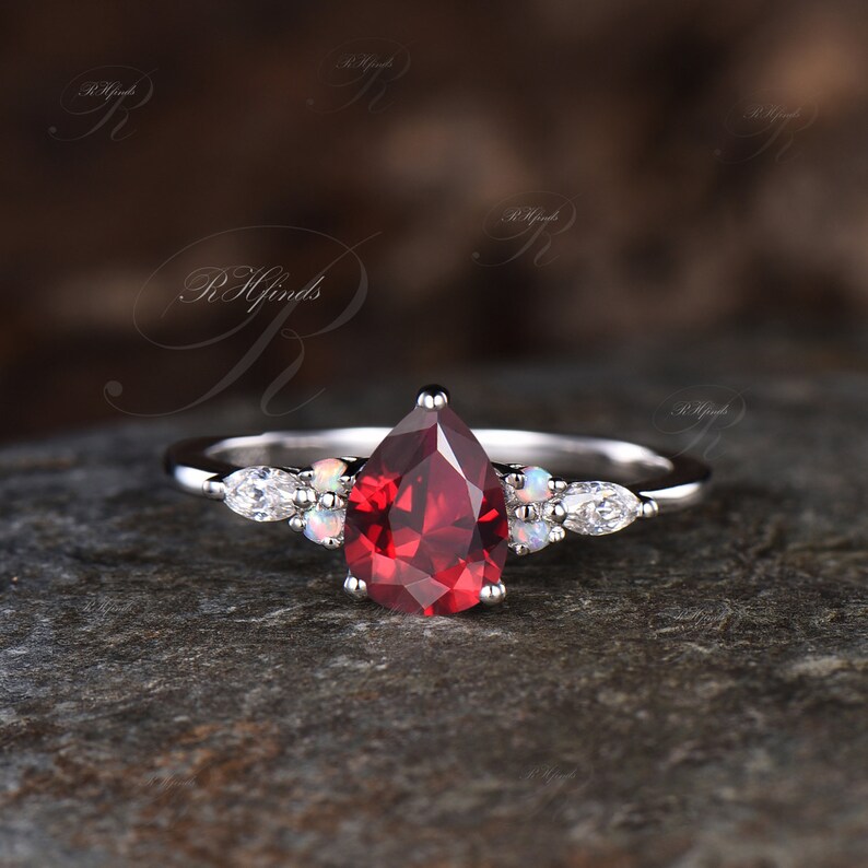 Vintage Pear Cut Ruby Engagement Ring Set July Birthstone Red - Etsy