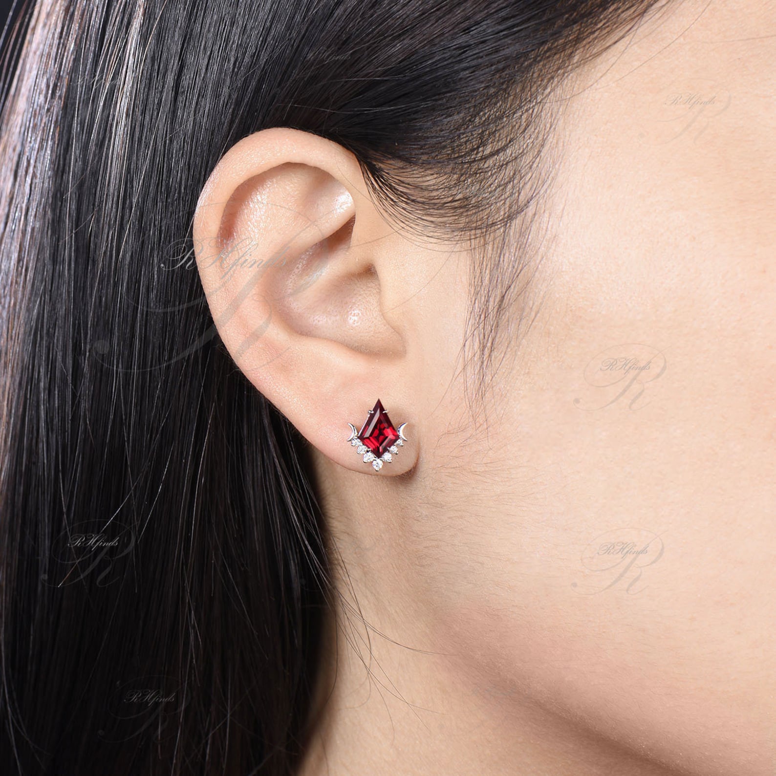 Vintage Kite Cut Ruby Stud Earrings Unique July Birthstone Red Gemstone ...