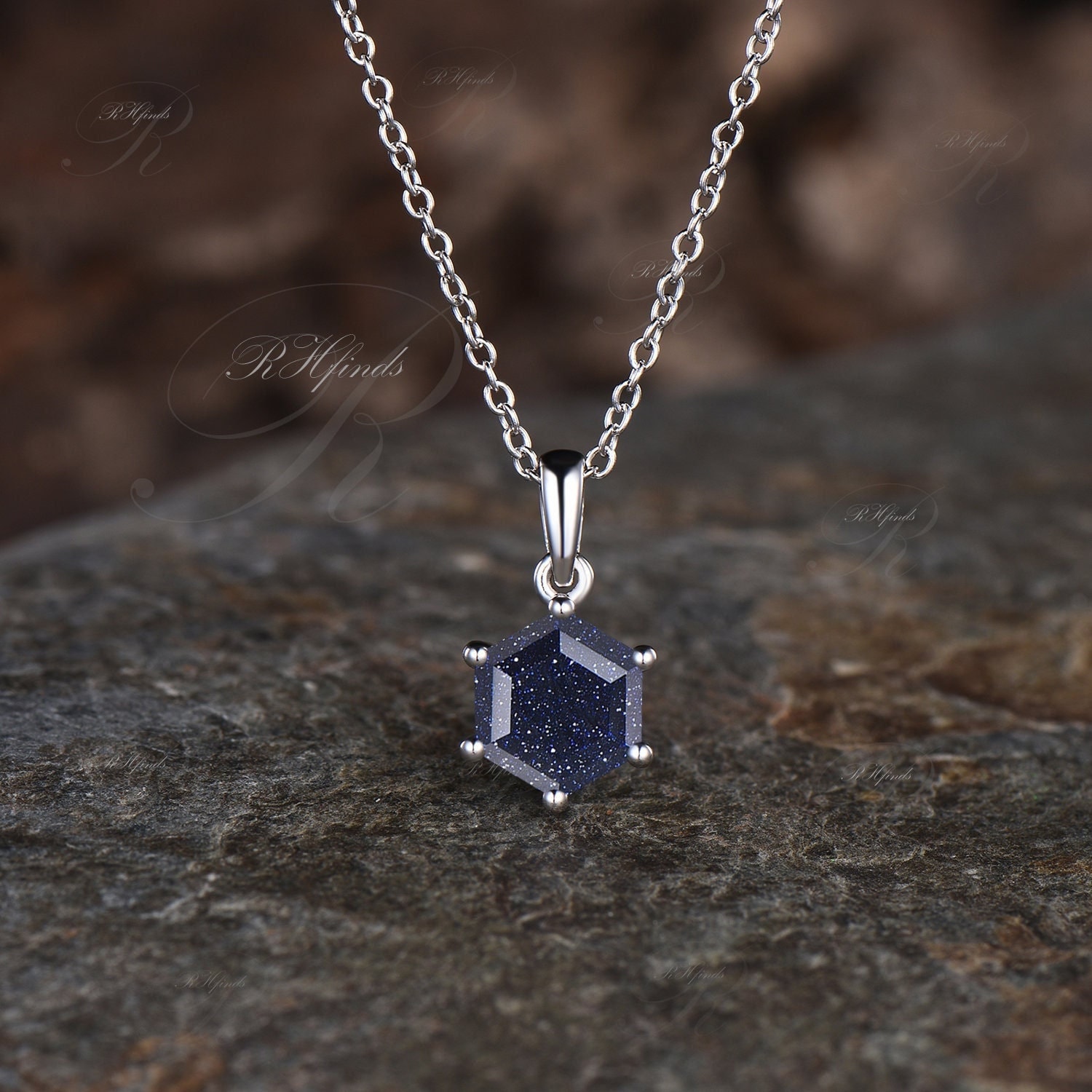 Galaxy Hexagon Cut Blue Sandstone Necklace Blue Gemstone Healing ...