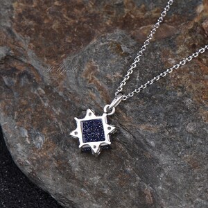 Delicate Princess Cut Blue Sandstone Necklace Unique Blue Gemstone ...