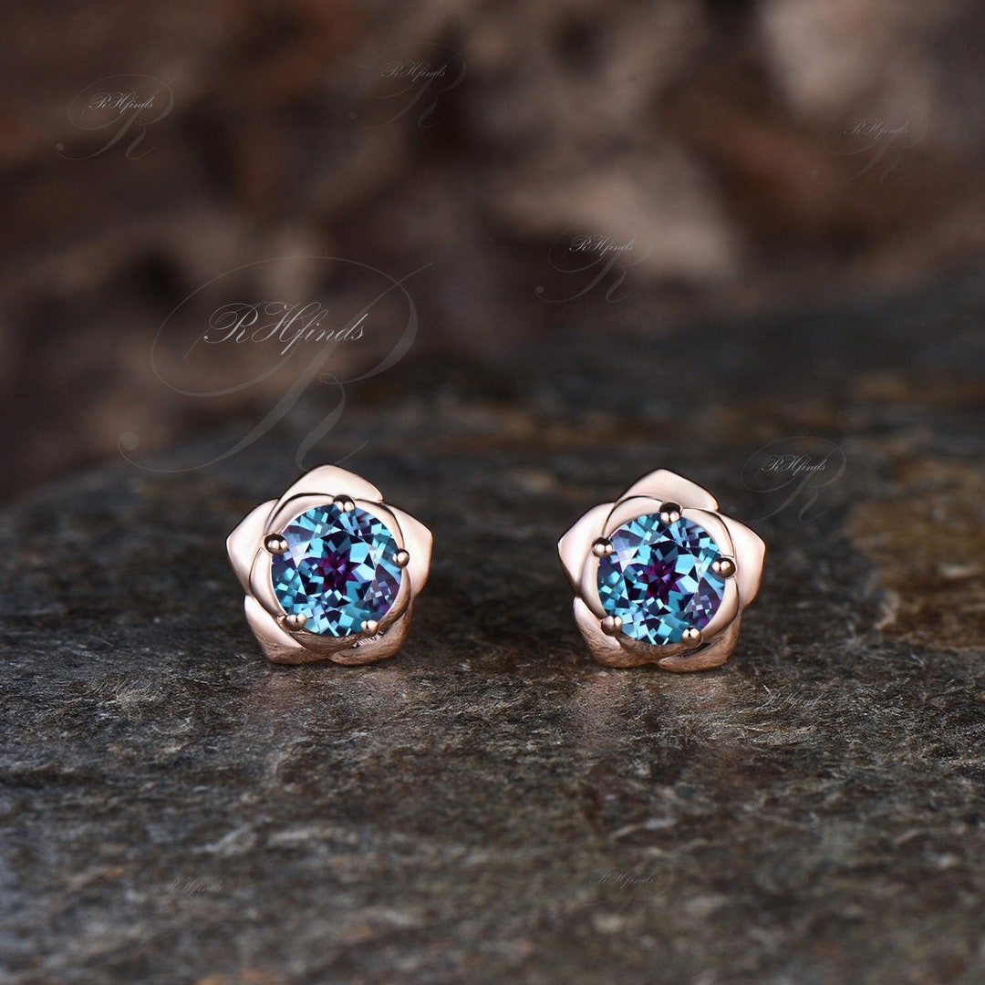 Unique Rose Flower Earrings Art Deco June Birthstone Round Cut ...