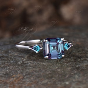 Asscher Cut Alexandrite Engagement Ring June Birthstone Color Change ...