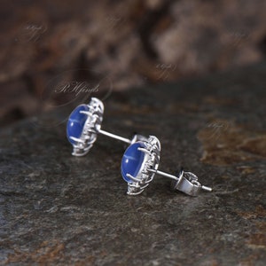 Unique Oval Cut Blue Star Sapphire Stud Earrings Art Deco Moon Star ...