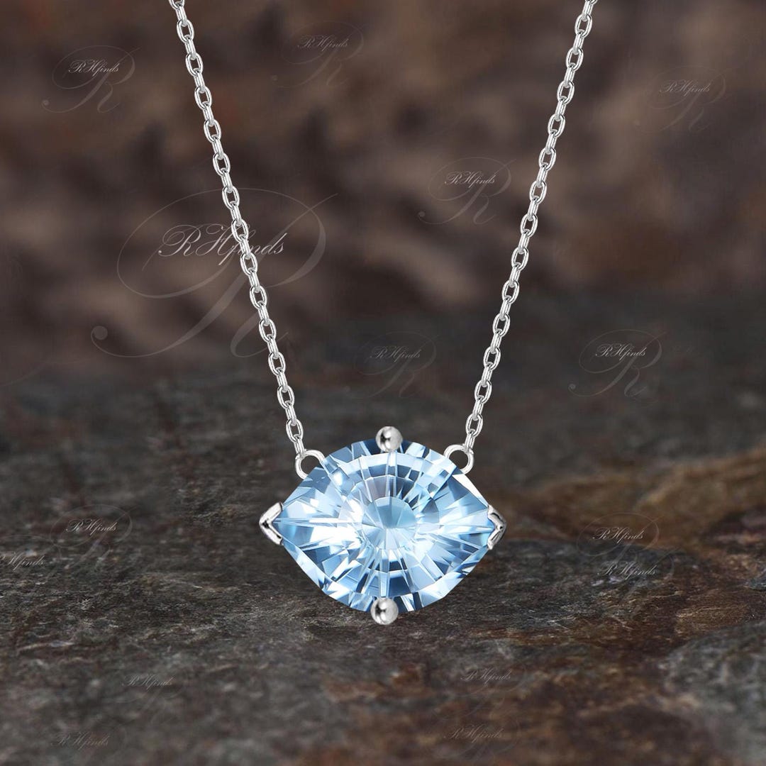 Eye Cut Natural Sky Blue Topaz Necklace East West Light Blue Gemstone ...