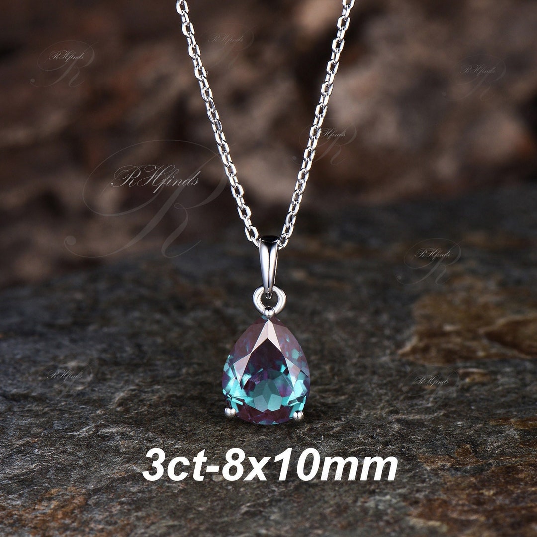 Minimalist Pear June Birthstone Alexandrite Necklace Delicate Color ...