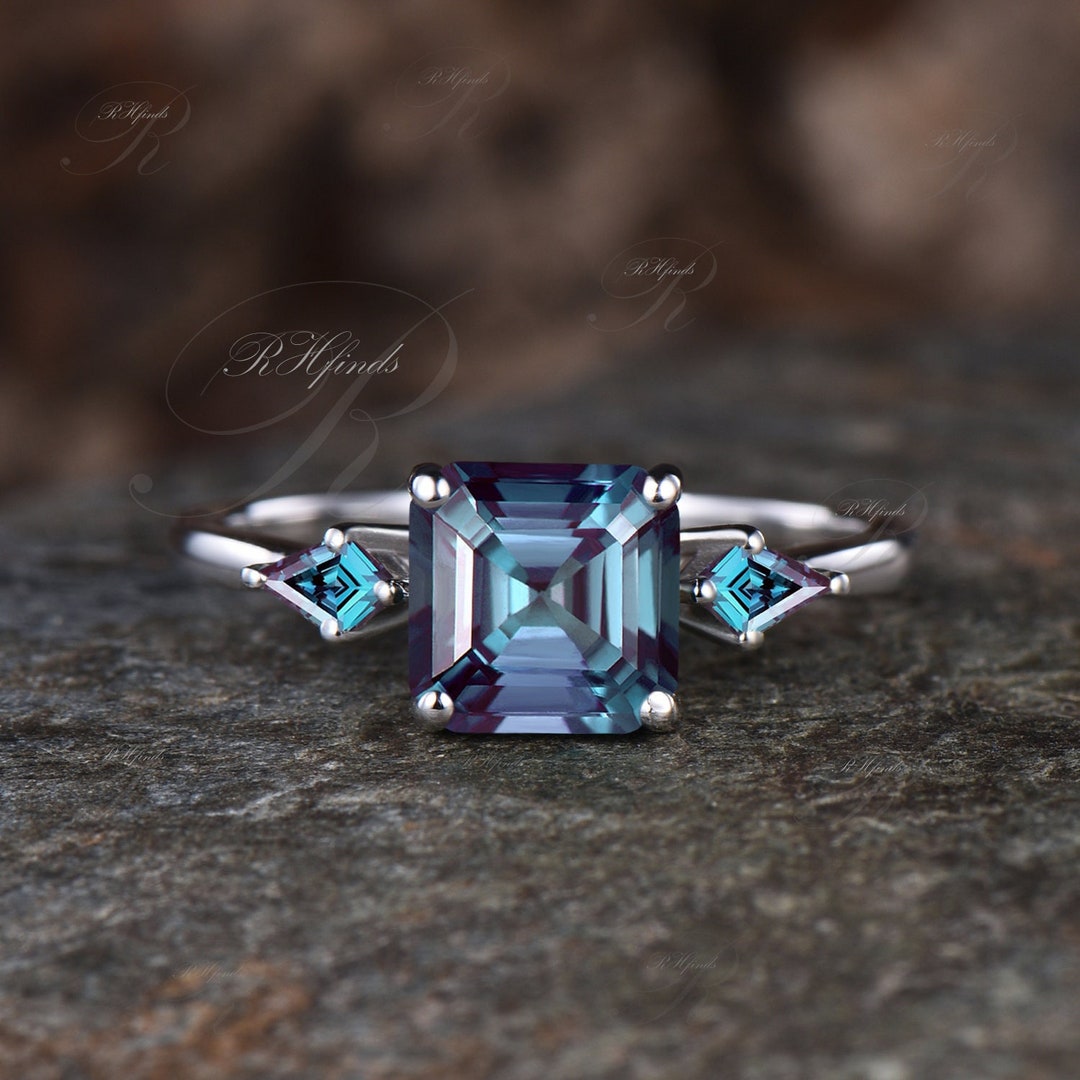 Asscher Cut Alexandrite Engagement Ring June Birthstone Color Change ...