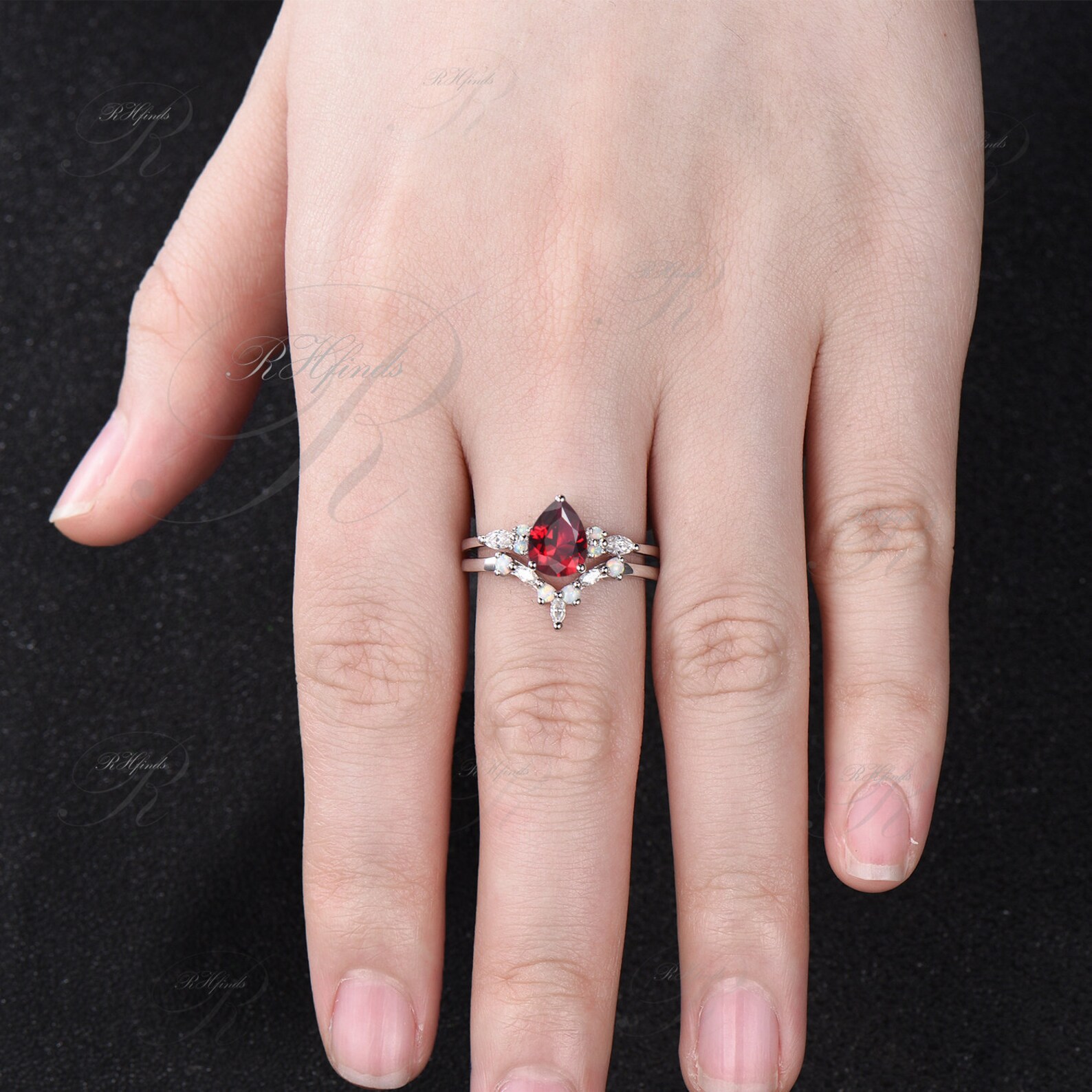 Vintage Pear Cut Ruby Engagement Ring Set July Birthstone Red - Etsy