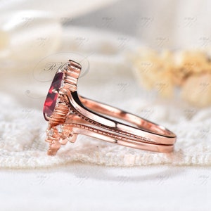 Teardrop Ruby Ring Set 6x8mm Ruby Engagement Ring Sterling Silver Rose ...