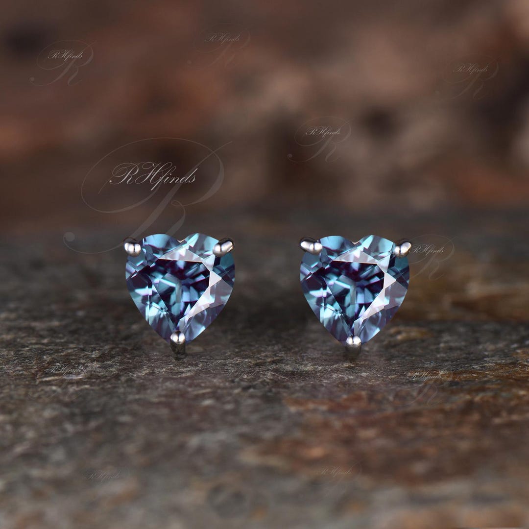 Dainty Heart Cut June Birthstone Alexandrite Stud Earrings Unique Color ...