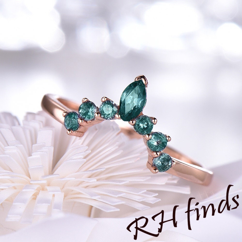 Chevron Alexandrite Wedding Ring Art Deco Marquise Wedding | Etsy