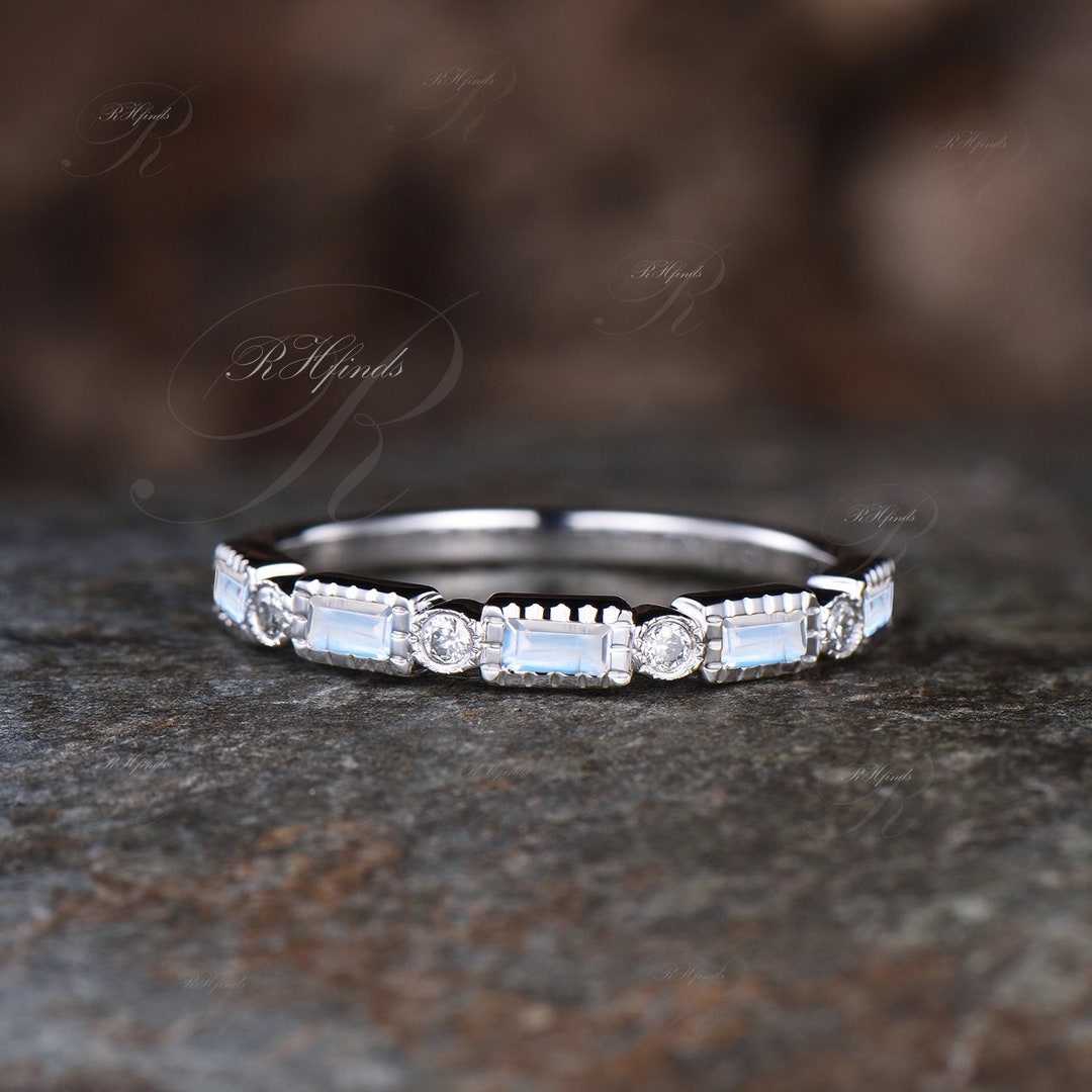 Delicate June Birthstone Natural Moonstone Wedding Band Unique ...