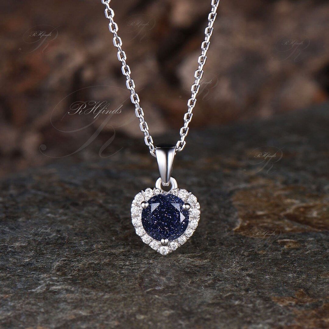 Delicate Round Cut Blue Sandstone Necklace Galaxy Healing Jewelry Art ...