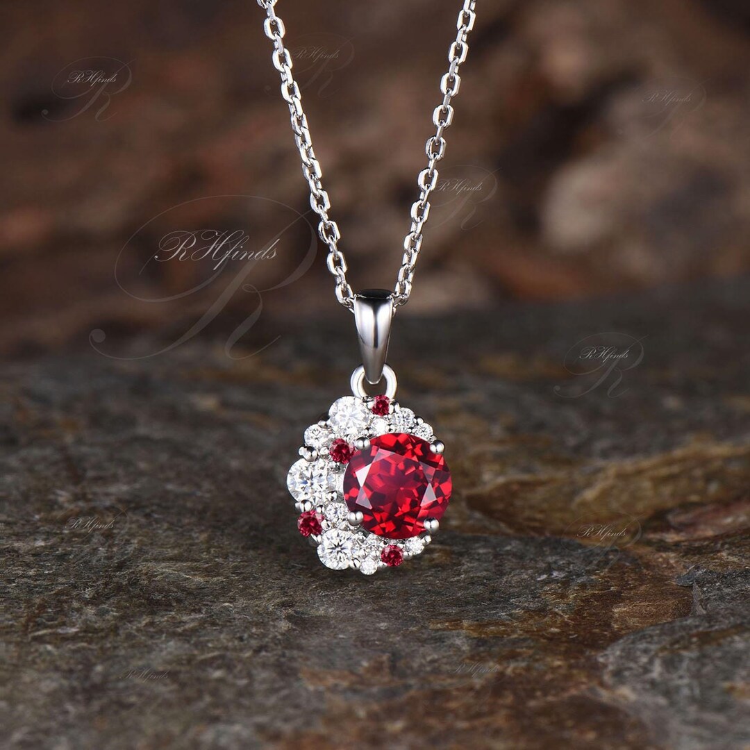 Minimalist 1ct Round Cut Ruby Necklace Vintage July Birthstone Red Ruby ...