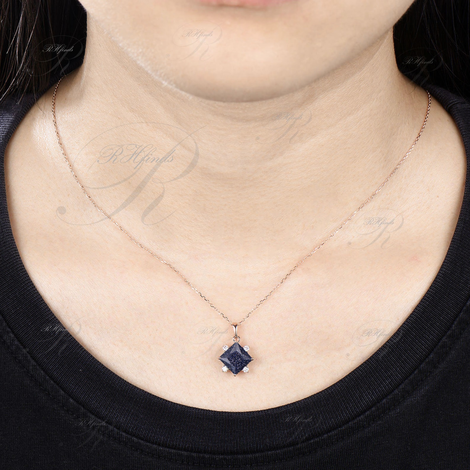 Delicate Princess Cut Blue Sandstone Necklace Unique Blue Gemstone ...