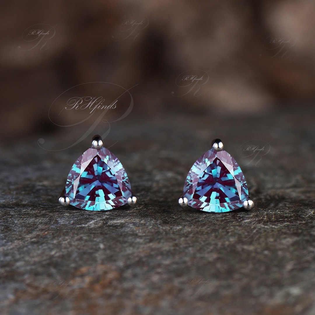 Trillion Cut Alexandrite Earrings Color Change Stone June Birthstone ...