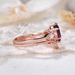 Unique Teardrop Ruby Engagement Ring Set Rose Gold Seven Stone - Etsy
