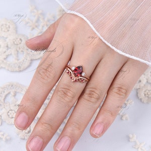 Vintage Teardrop Ruby Engagement Ring Set Milgrain Three Stone - Etsy