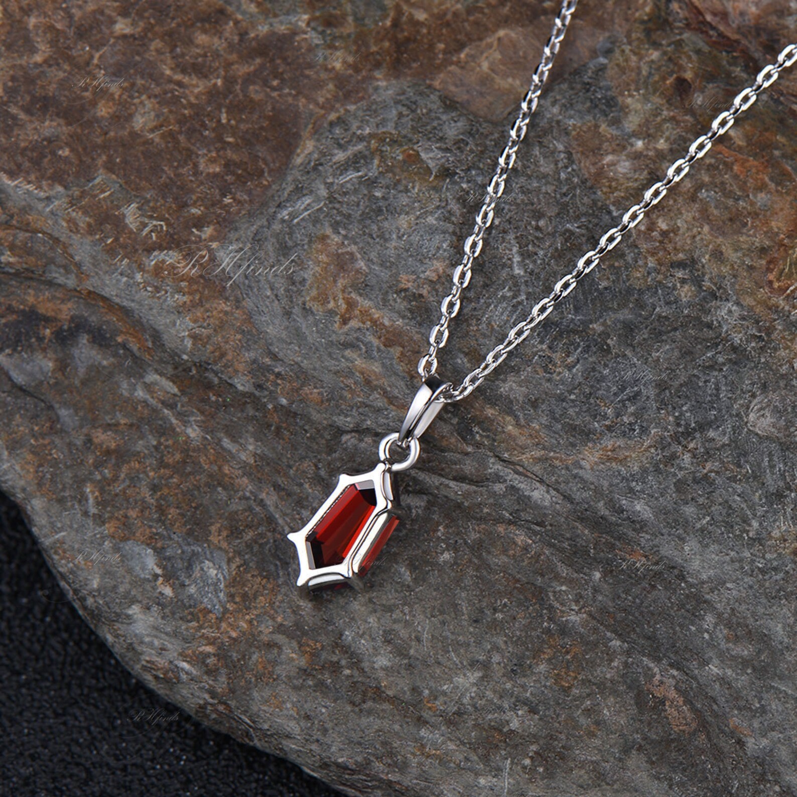Delicate Shield Cut Natural Garnet Necklace Minimalist Red Gemstone ...