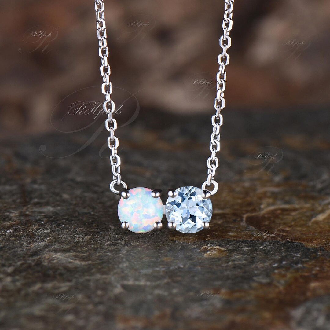 Art Deco 14k White Gold Two Stone Necklace Unique Round Cut White Opal ...