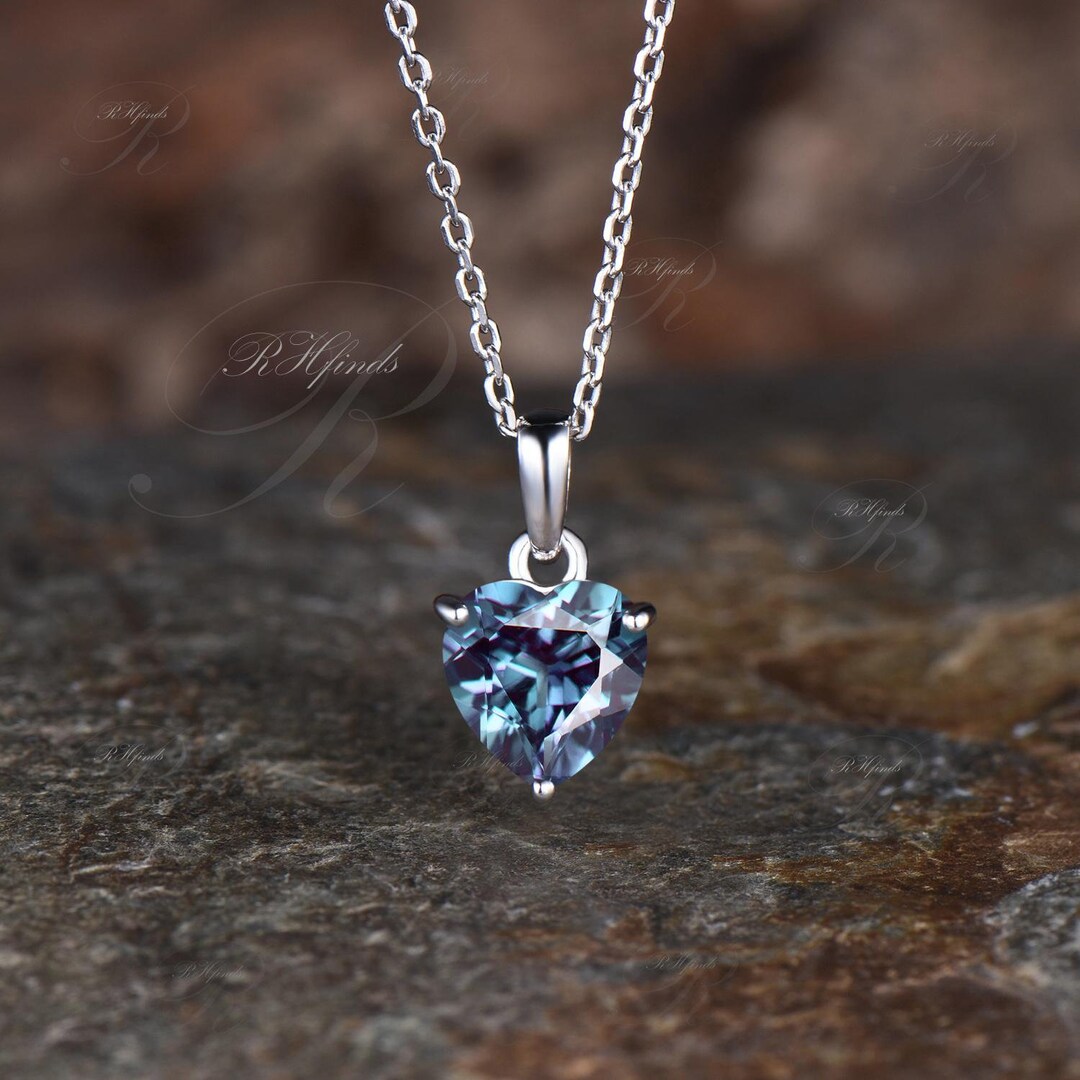 Minimalist Heart Shaped June Birthstone Alexandrite Necklace Dainty Art ...