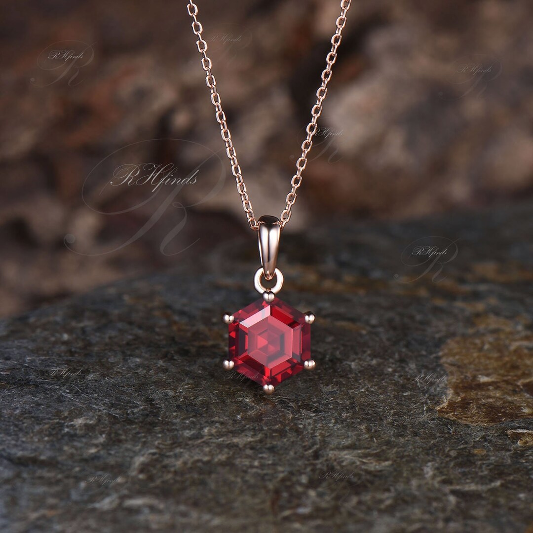 Delicate Hexagon Cut Ruby Necklace Dainty July Birthstone Red Gemstone ...