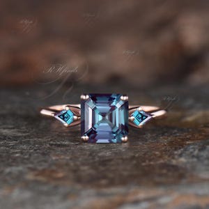 Asscher Cut Alexandrite Engagement Ring June Birthstone Color Change ...