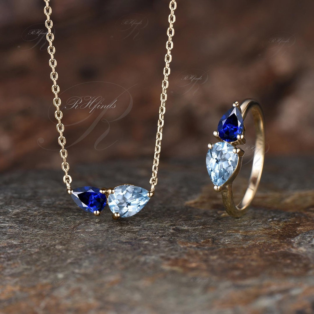 Unique 14k Yellow Gold Two Stone Jewelry Set Delicate Pear Cut ...